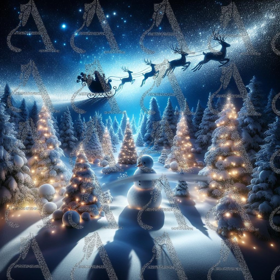 Magical Christmas Night W/ Santa Flying Over, Holiday Digital Art ...