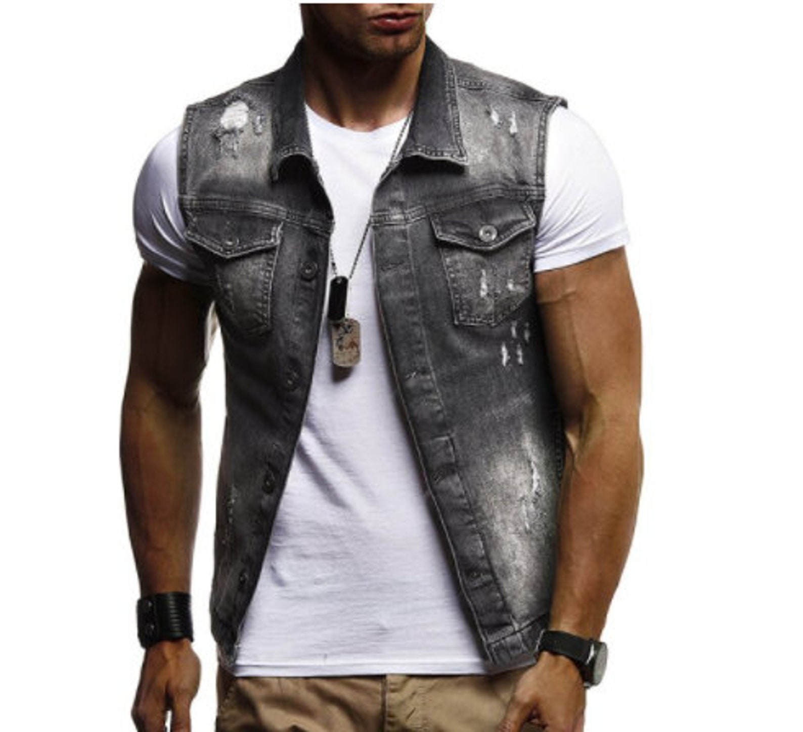 Men Denim Vest Mens Sleeveless Jackets Blue Casual Hip Hop Etsy