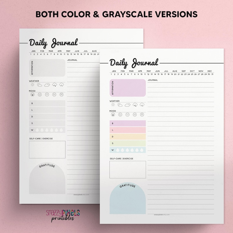 Daily Journal Printable Fillable PDF, Daily Diary Self Care Gratitude ...