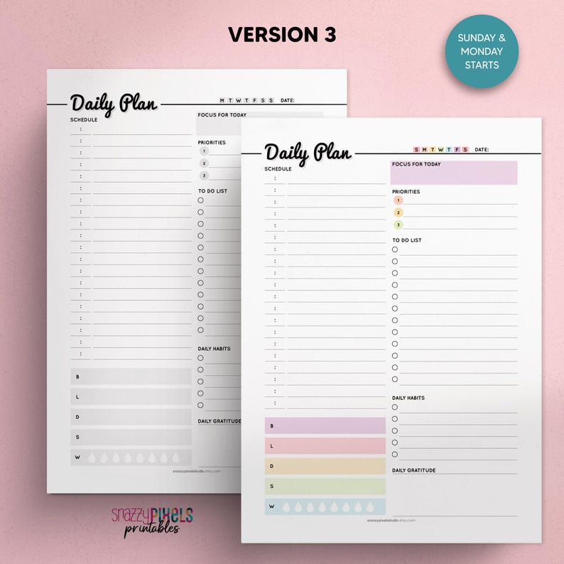 Retro Daily Planner Printable, Fillable PDF, Undated - Etsy