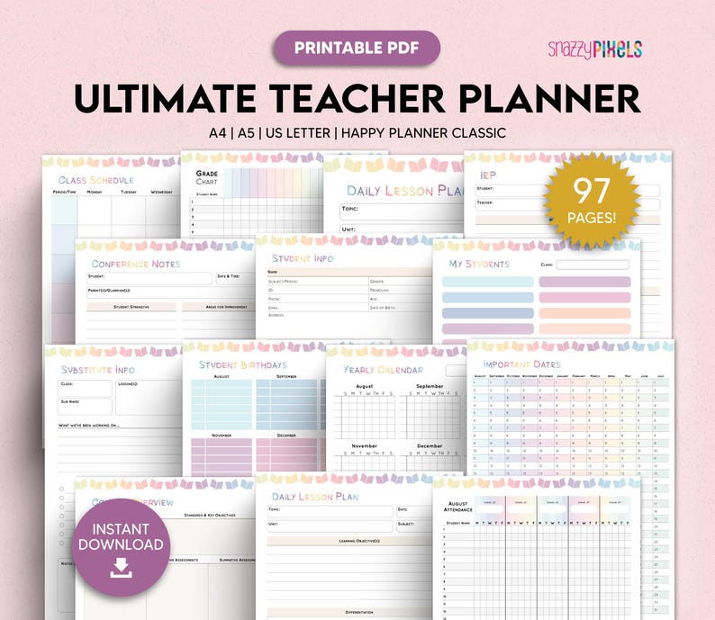 Teacher Planner Printable (rainbow), Undated Teaching Binder, Lesson ...