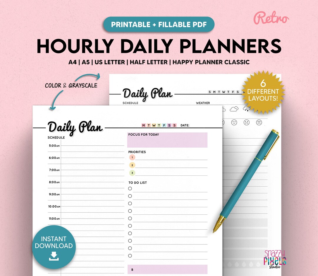 Hourly Daily Planner Printable Fillable, Daily to Do List, Undated ...