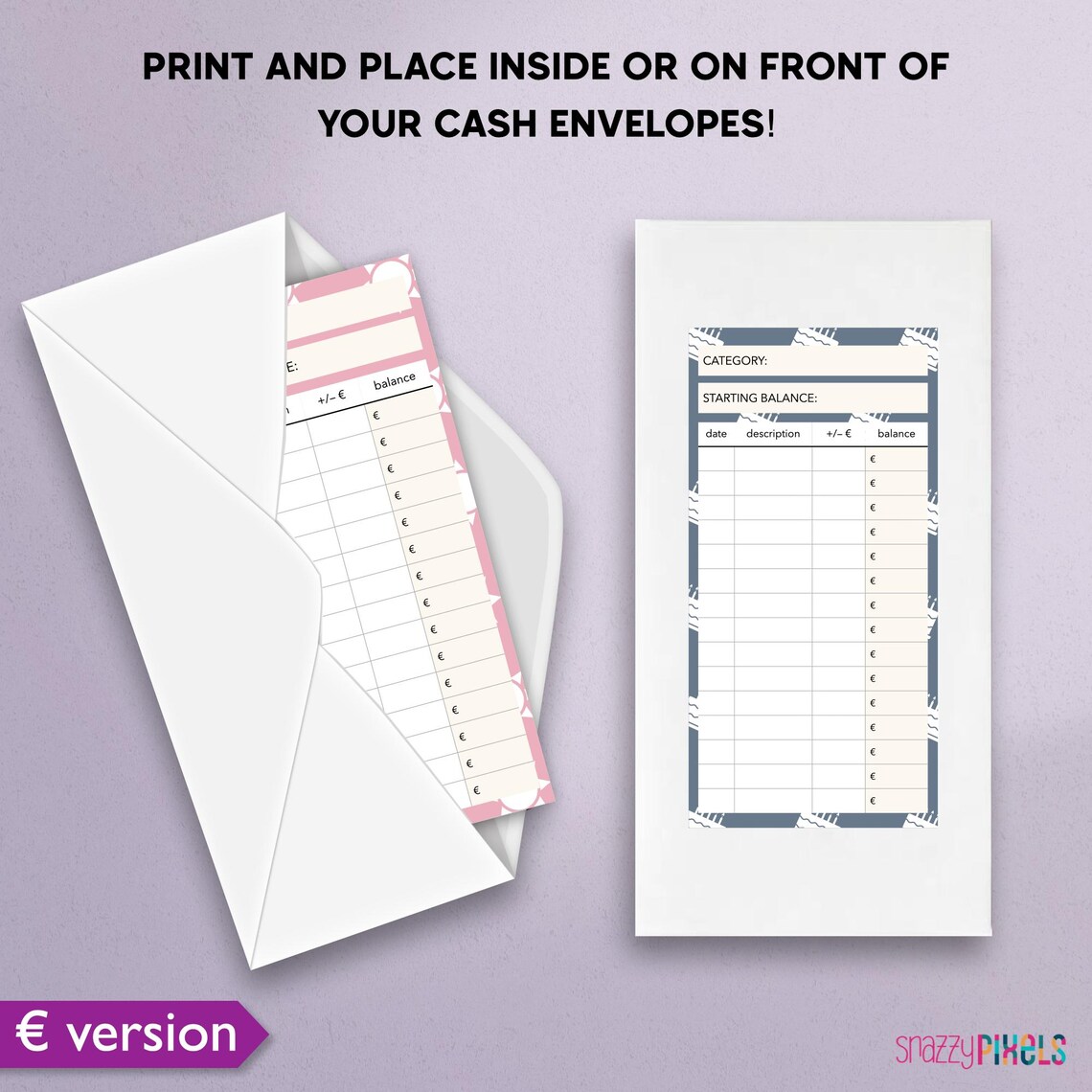 Cash Envelope Inserts (EURO) Printable PDF, 3x6 Inch, Sinking Funds ...