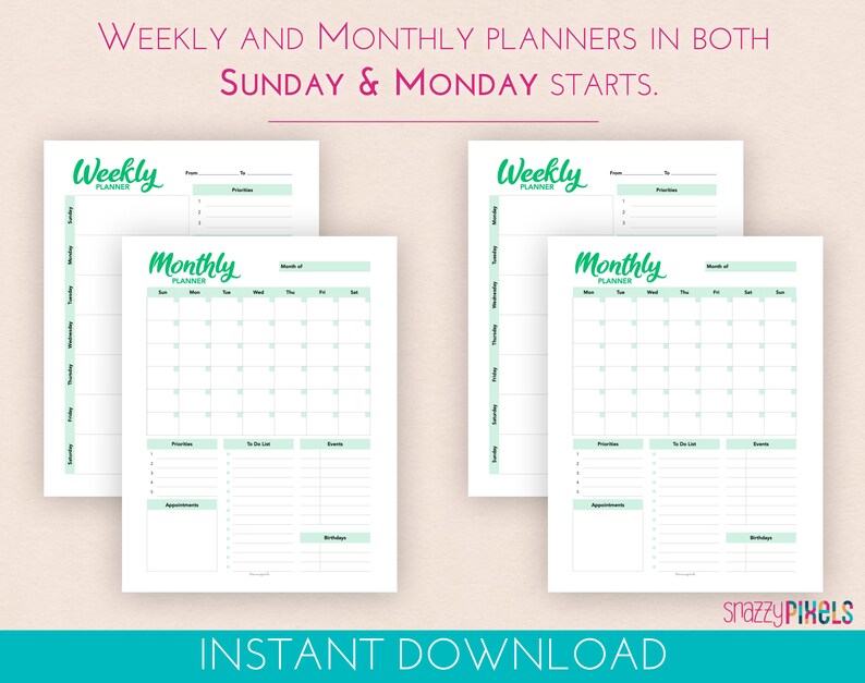 Productivity Planner Printable PDF color Daily Weekly - Etsy