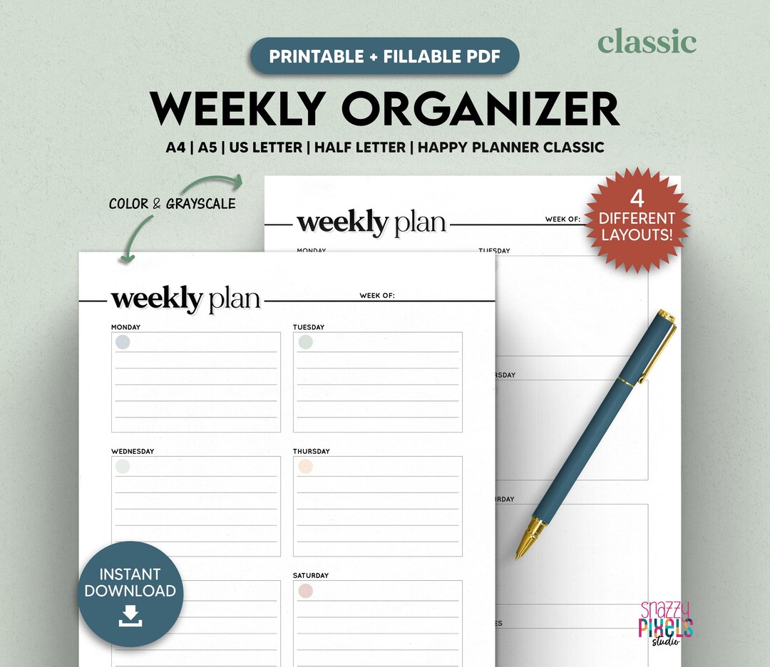Weekly Organizer Printable Fillable PDF, Weekly Planner, to Do List ...