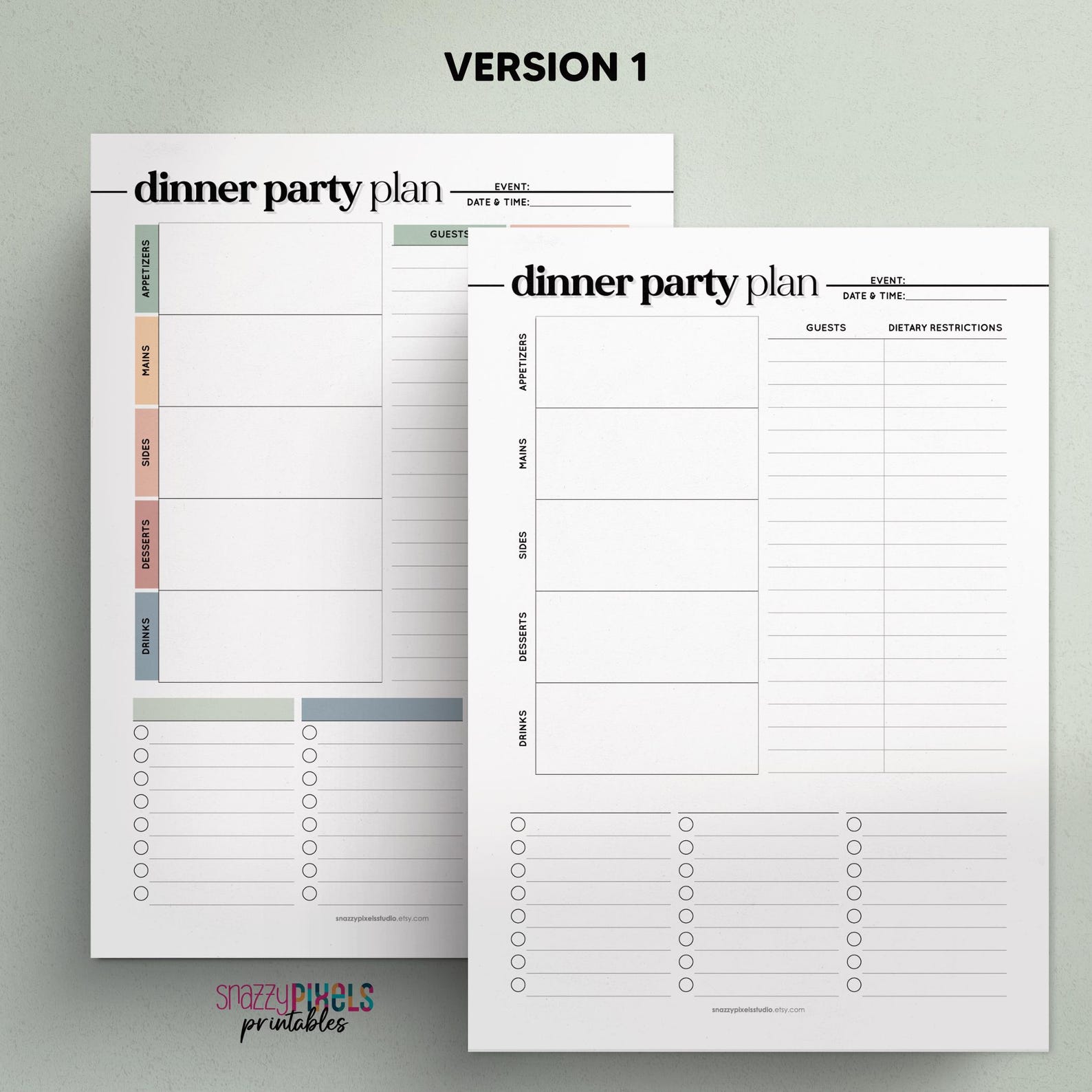 Dinner Party Planner Printable Template, Dinner Menu Plan, Food Planner ...