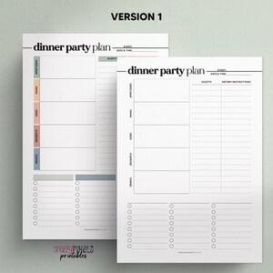 Dinner Party Planner Printable Template, Dinner Menu Plan, Food Planner ...