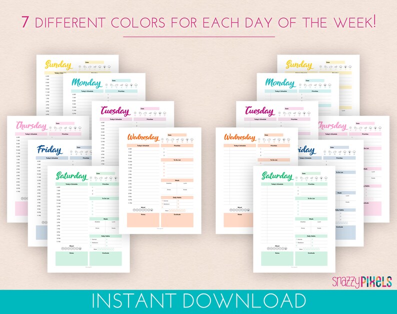 Productivity Planner Printable PDF color Daily Weekly - Etsy