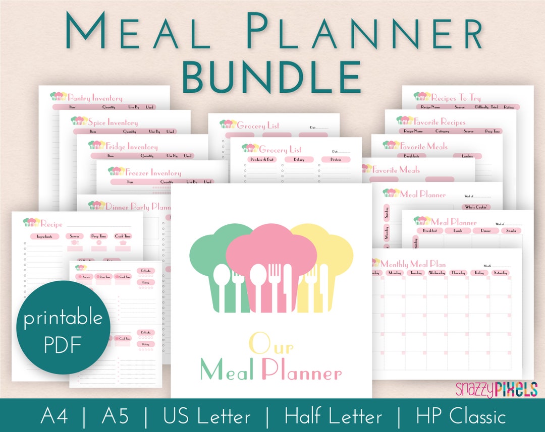 Meal Planner Printable PDF, Weekly Meal Planner, Monthly Meal Plan ...