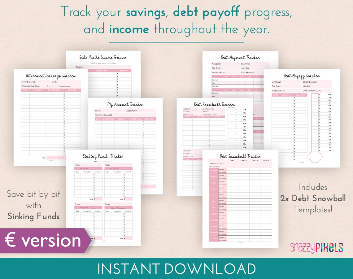 Budget Planner Printable PDF EURO Pink Financial Planner - Etsy
