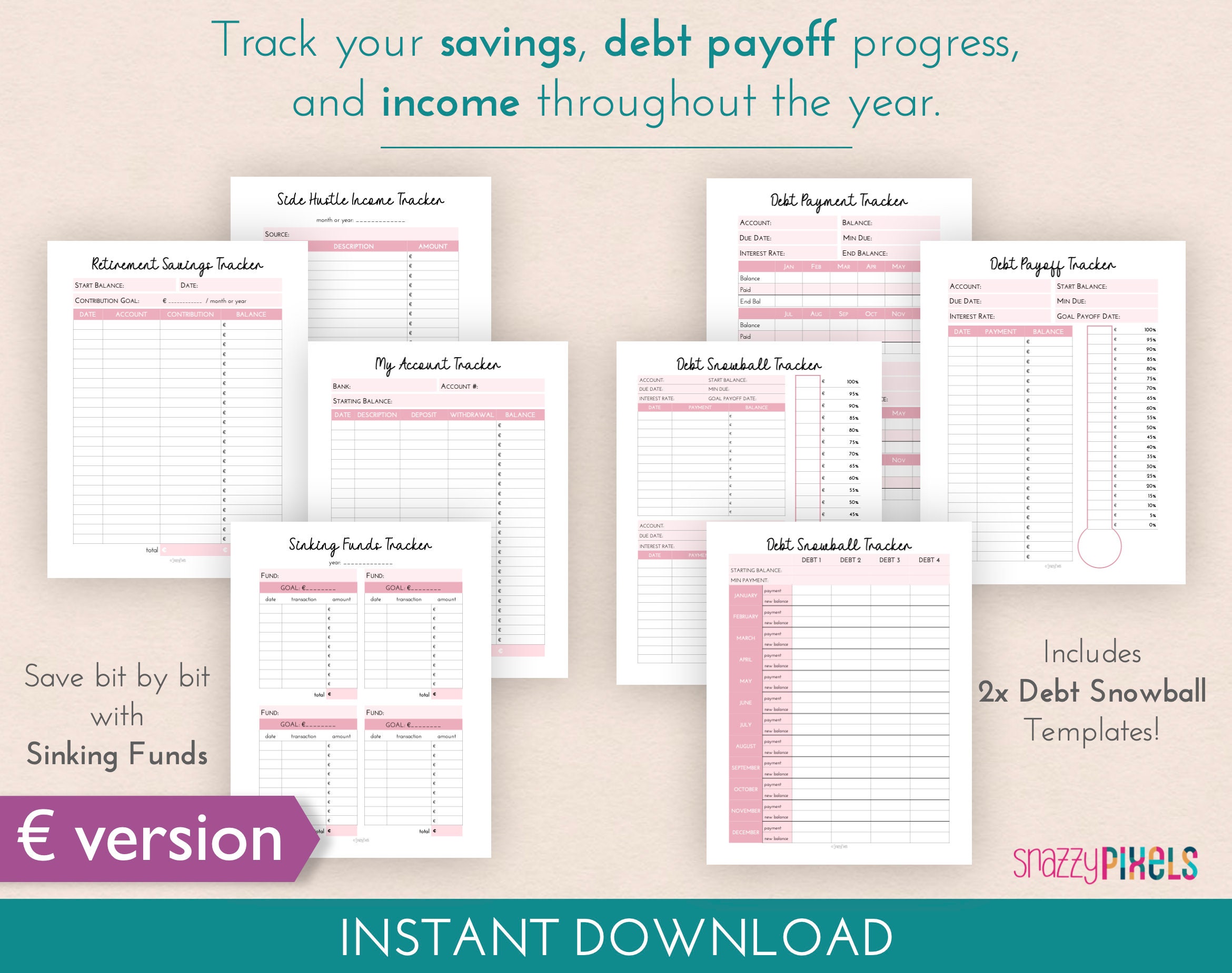 Budget Planner Printable PDF EURO Pink Financial Planner - Etsy