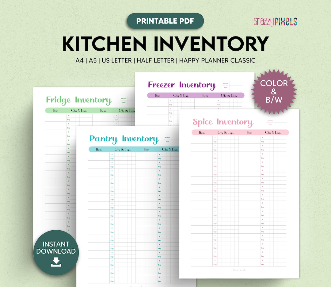 Kitchen Inventory Printables PDF, Pantry Inventory, Fridge Inventory ...