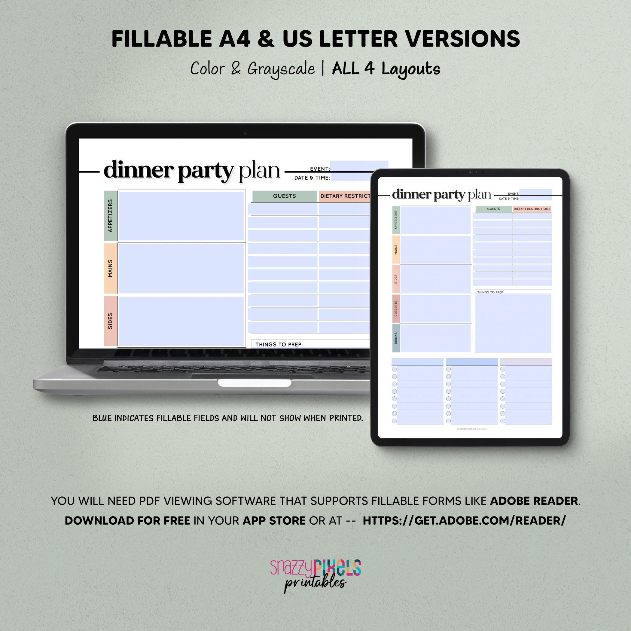 Dinner Party Planner Printable Template, Dinner Menu Plan, Food Planner ...
