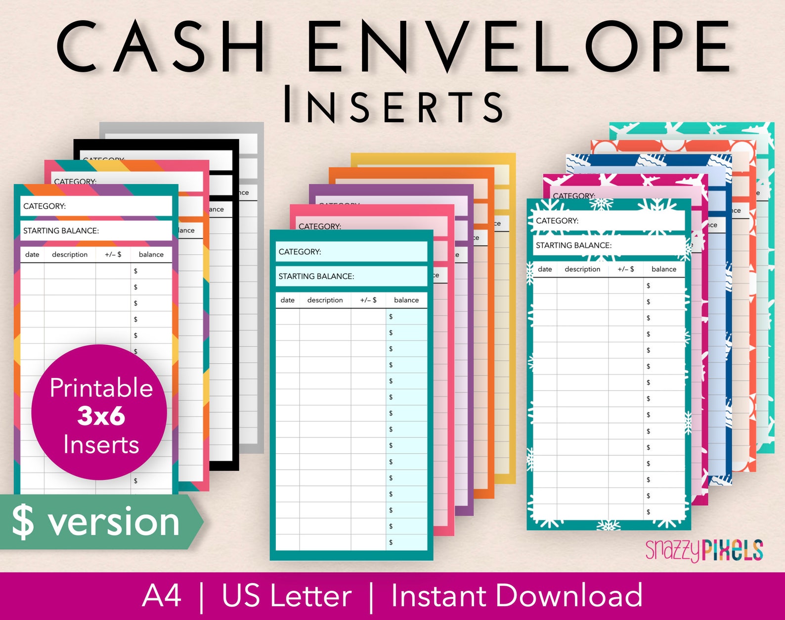 Cash Envelope Inserts Printable PDF 3x6 Inch Sinking Funds - Etsy