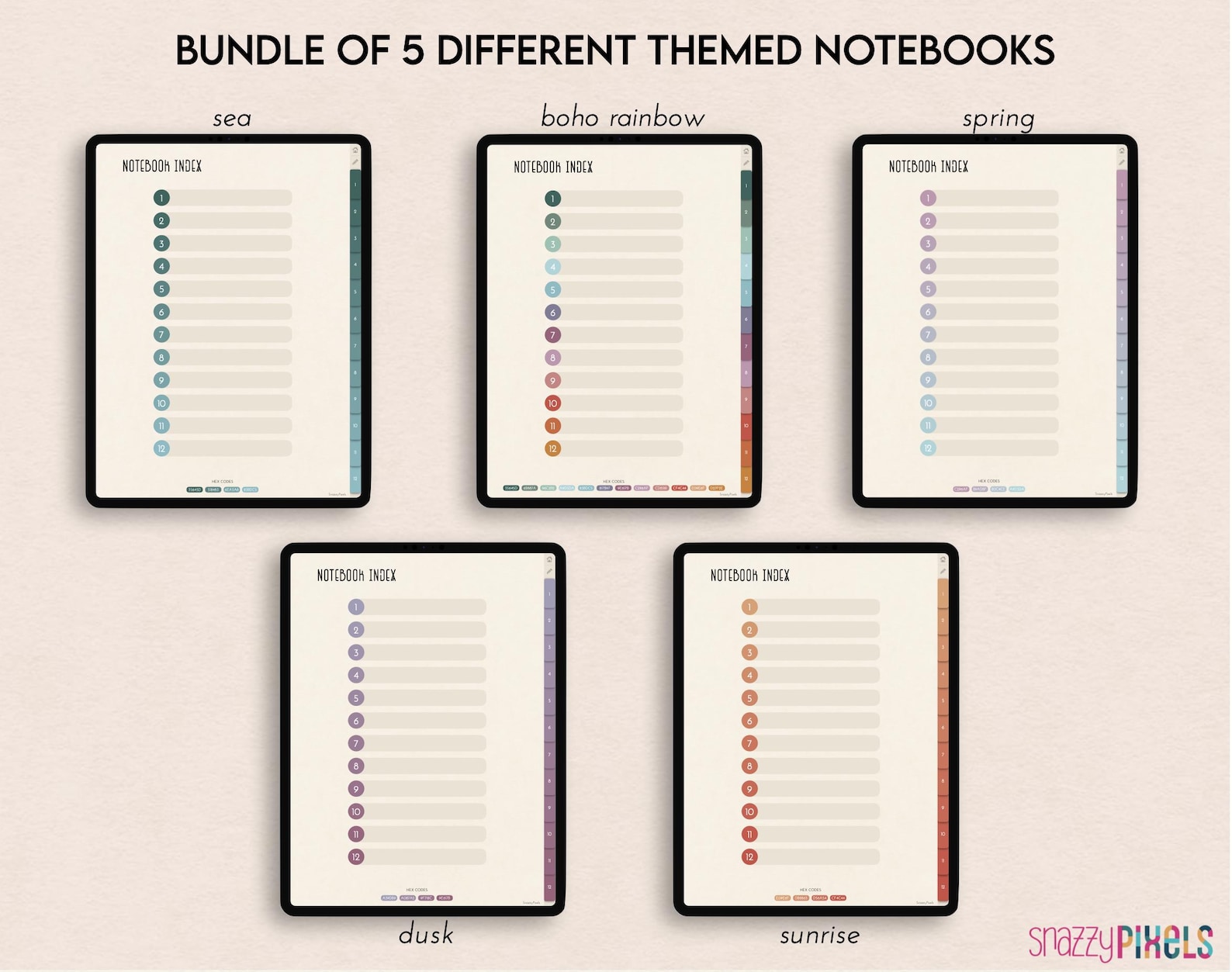 5 Digital Notebooks (boho), 12 Tabs for Goodnotes Notability, Digital ...