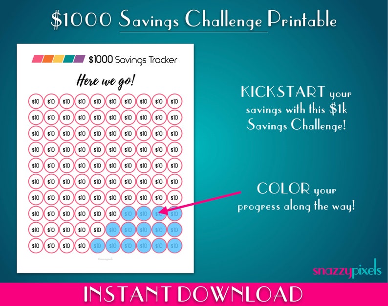 1000 Savings Challenge printable PDF 1k Savings Tracker | Etsy