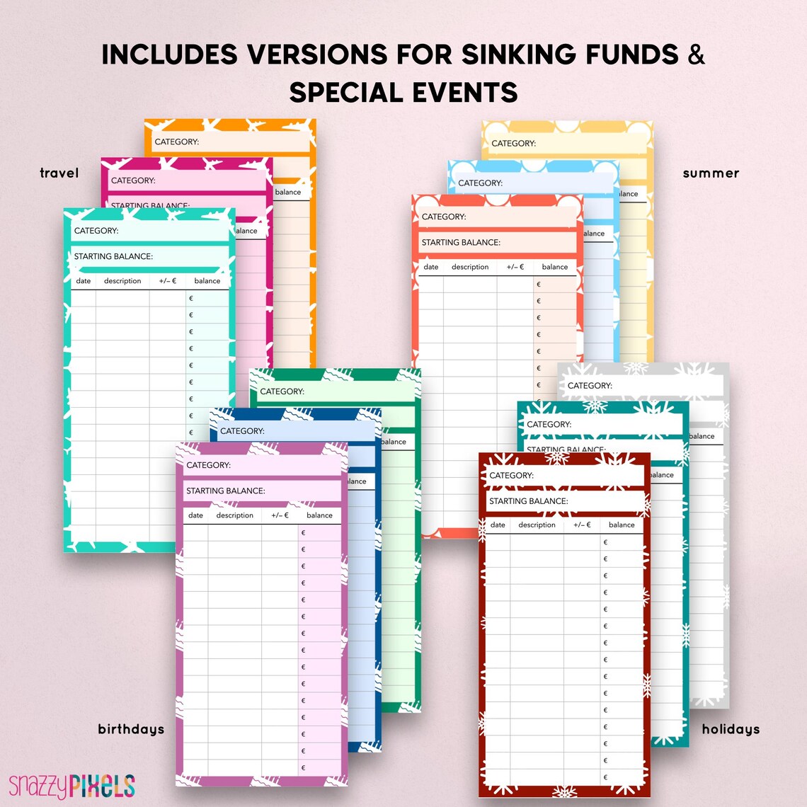 Cash Envelope Inserts (EURO) Printable PDF, 3x6 Inch, Sinking Funds ...
