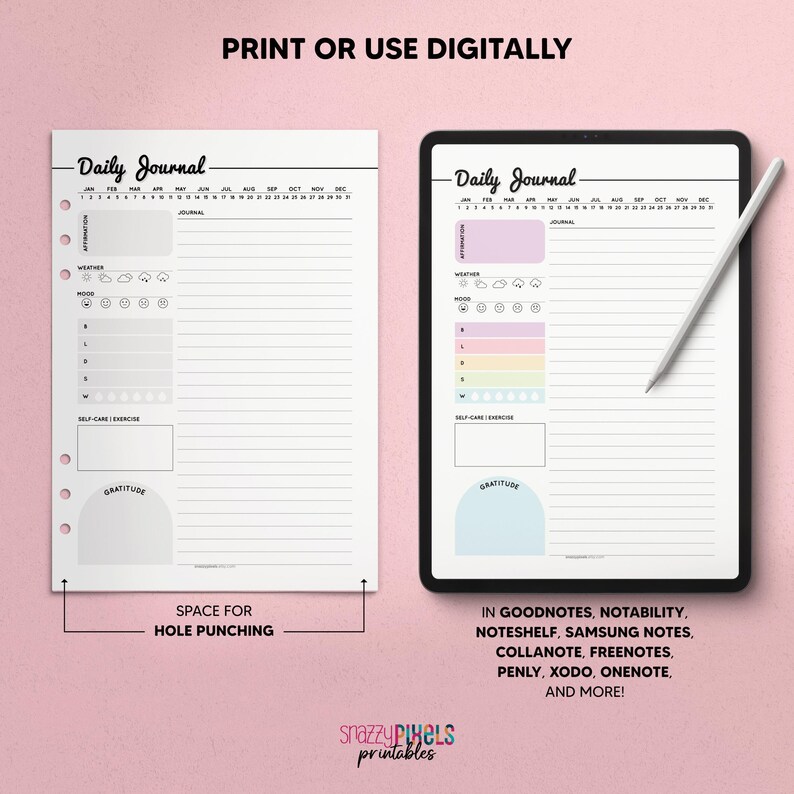 Retro Daily Journal Planner, Fillable PDF, Self Care - Etsy