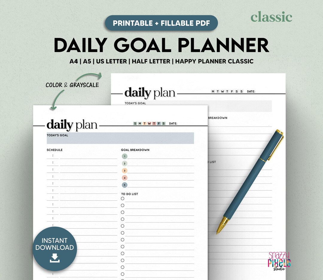 Daily Goal Planner Printable PDF, Daily Planner, Goal Setting Planner ...