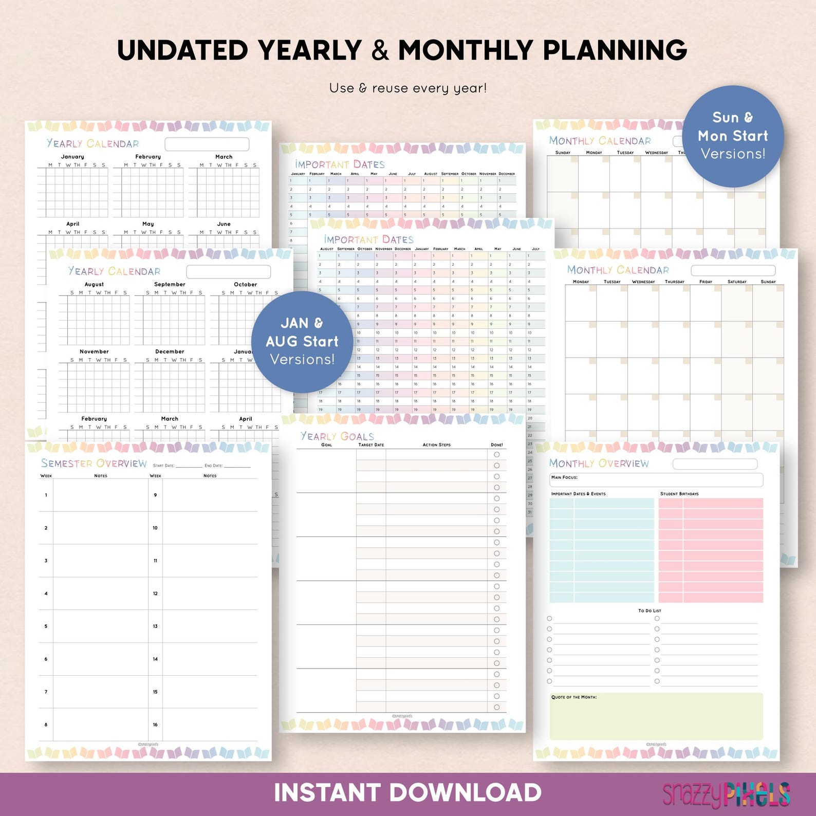 Teacher Planner Printable (rainbow), Undated Teaching Binder, Lesson ...