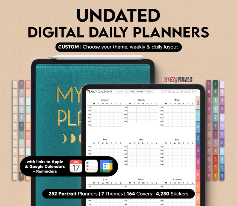 UNDATED Digital Daily Planner, Portrait All-in-one Planner, Digital ...