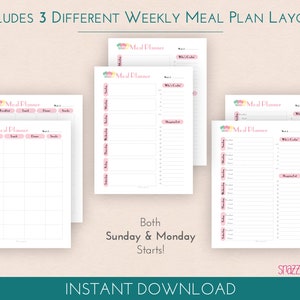 Meal Planner Printable PDF, Weekly Meal Planner, Monthly Meal Plan ...