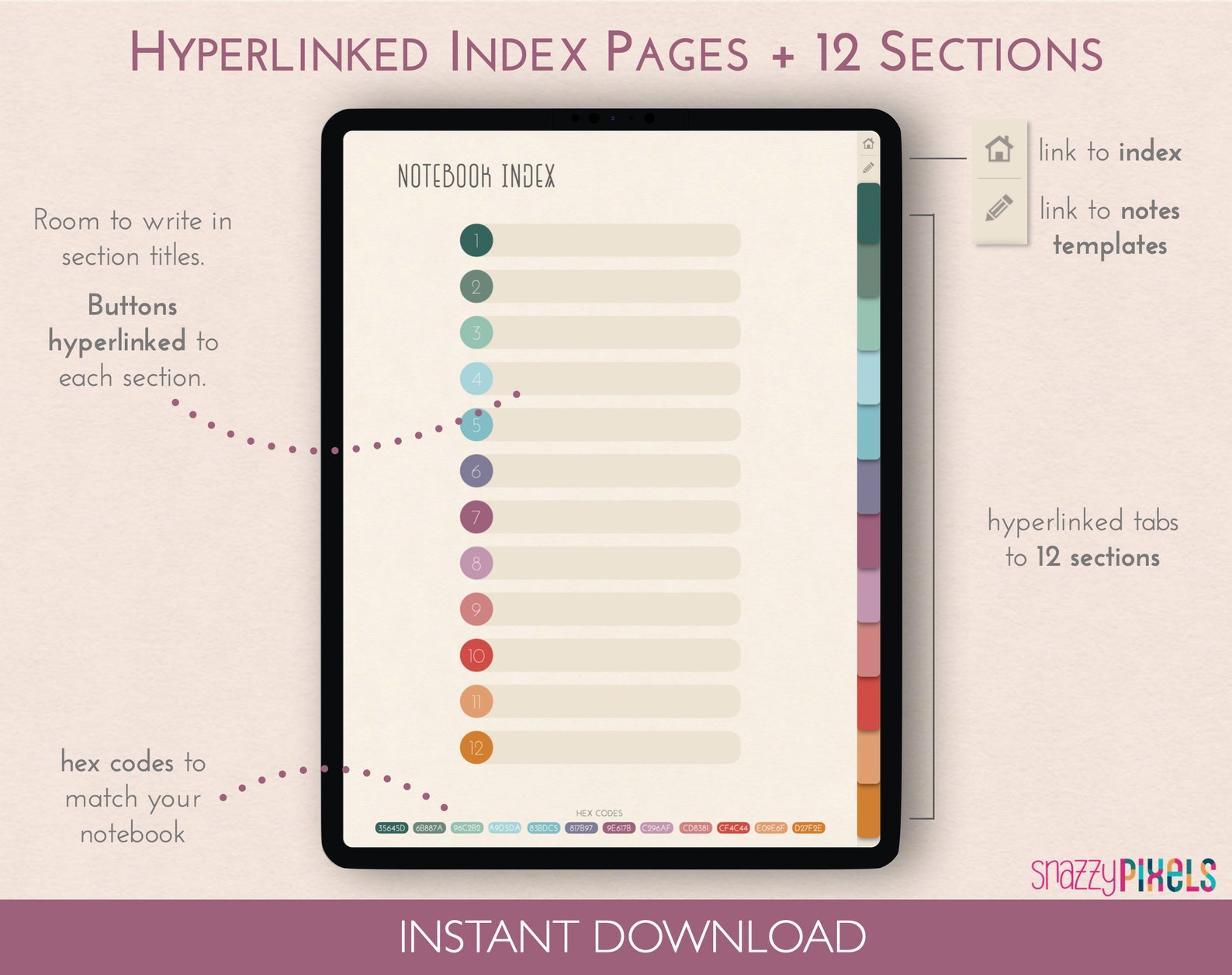 5 Digital Notebooks boho 12 Tabs for Goodnotes Notability - Etsy