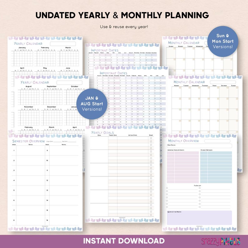 Teacher Planner Printable (cool Blossom), Undated Teaching Binder ...