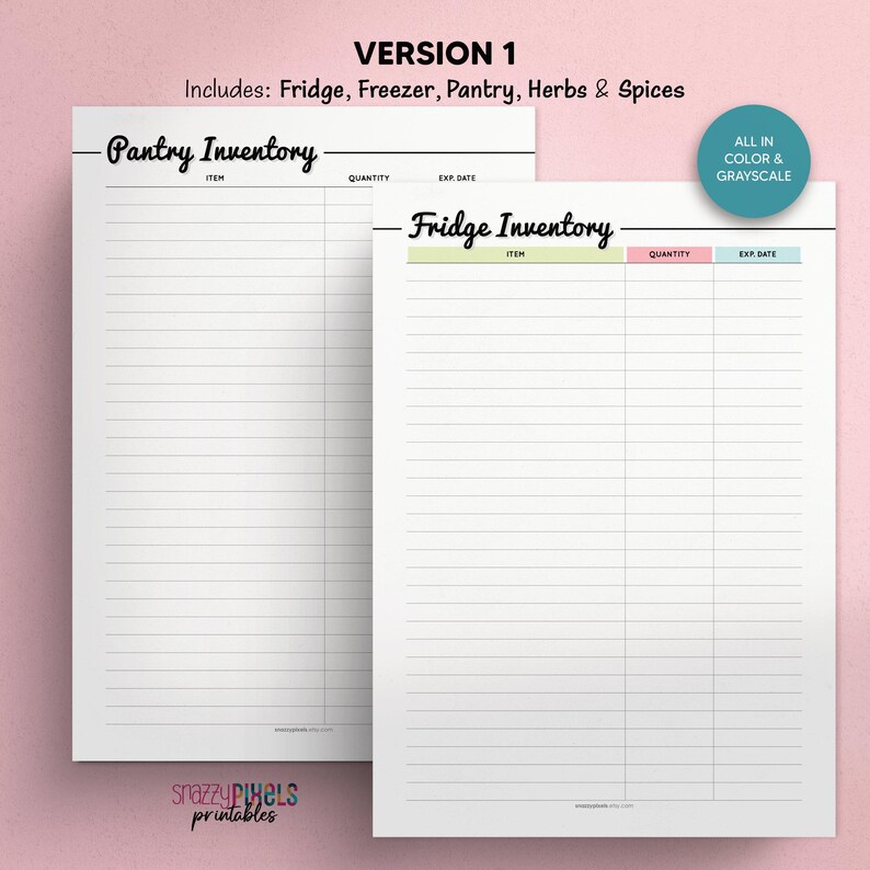Kitchen Inventory Printable, Fridge Freezer Pantry Tracker (fillable ...