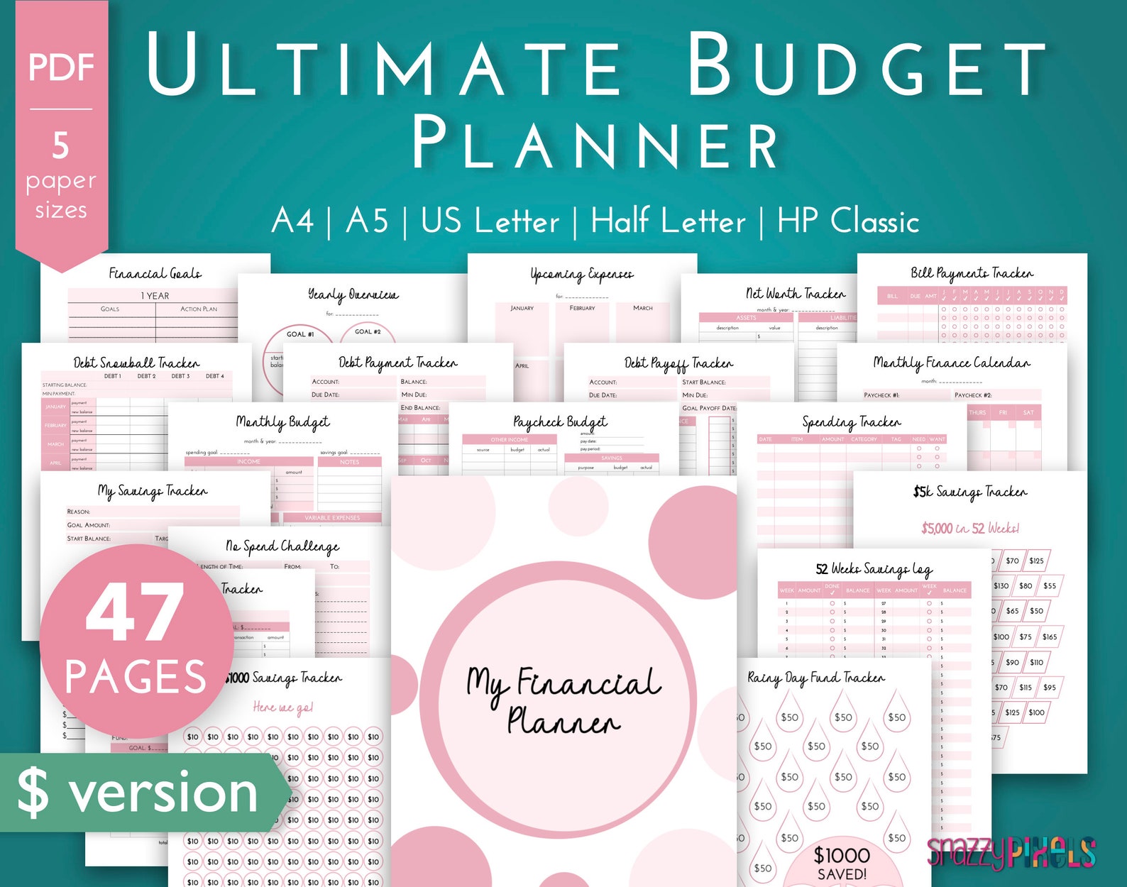 Budget Planner Printable PDF pink, Financial Planner Printable ...