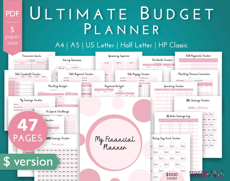 Budget Planner Printable PDF pink Financial Planner - Etsy