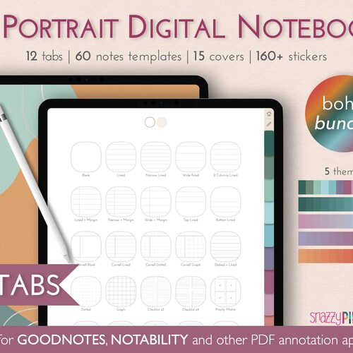 5 Digital Notebooks boho 12 Tabs for Goodnotes Notability - Etsy