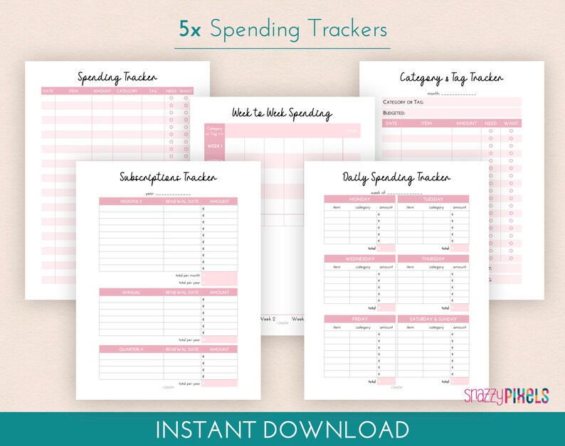 Budget Planner Printable PDF EURO Pink Financial Planner - Etsy
