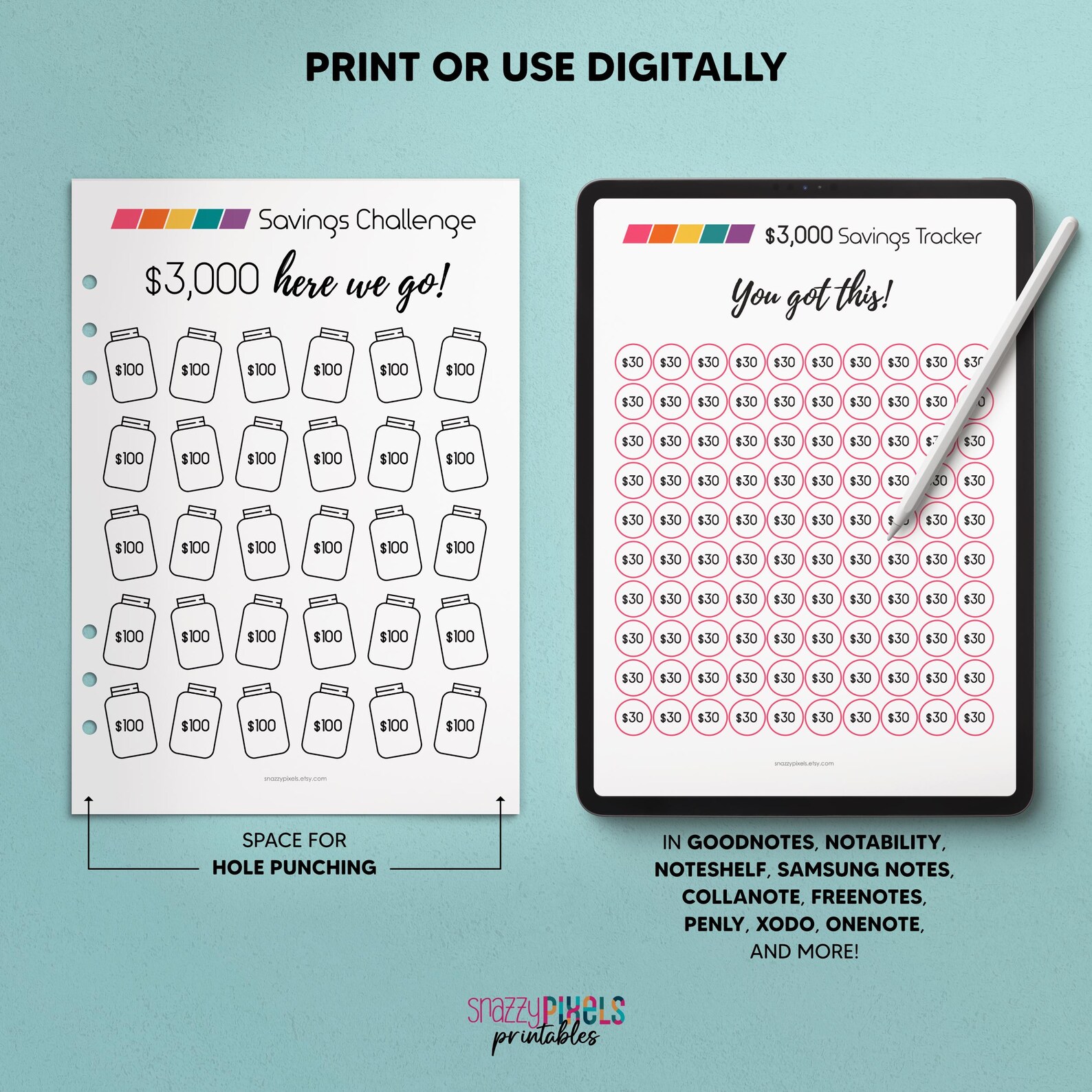 3000 Savings Challenge (printable PDF), 3k Savings Tracker Printable ...