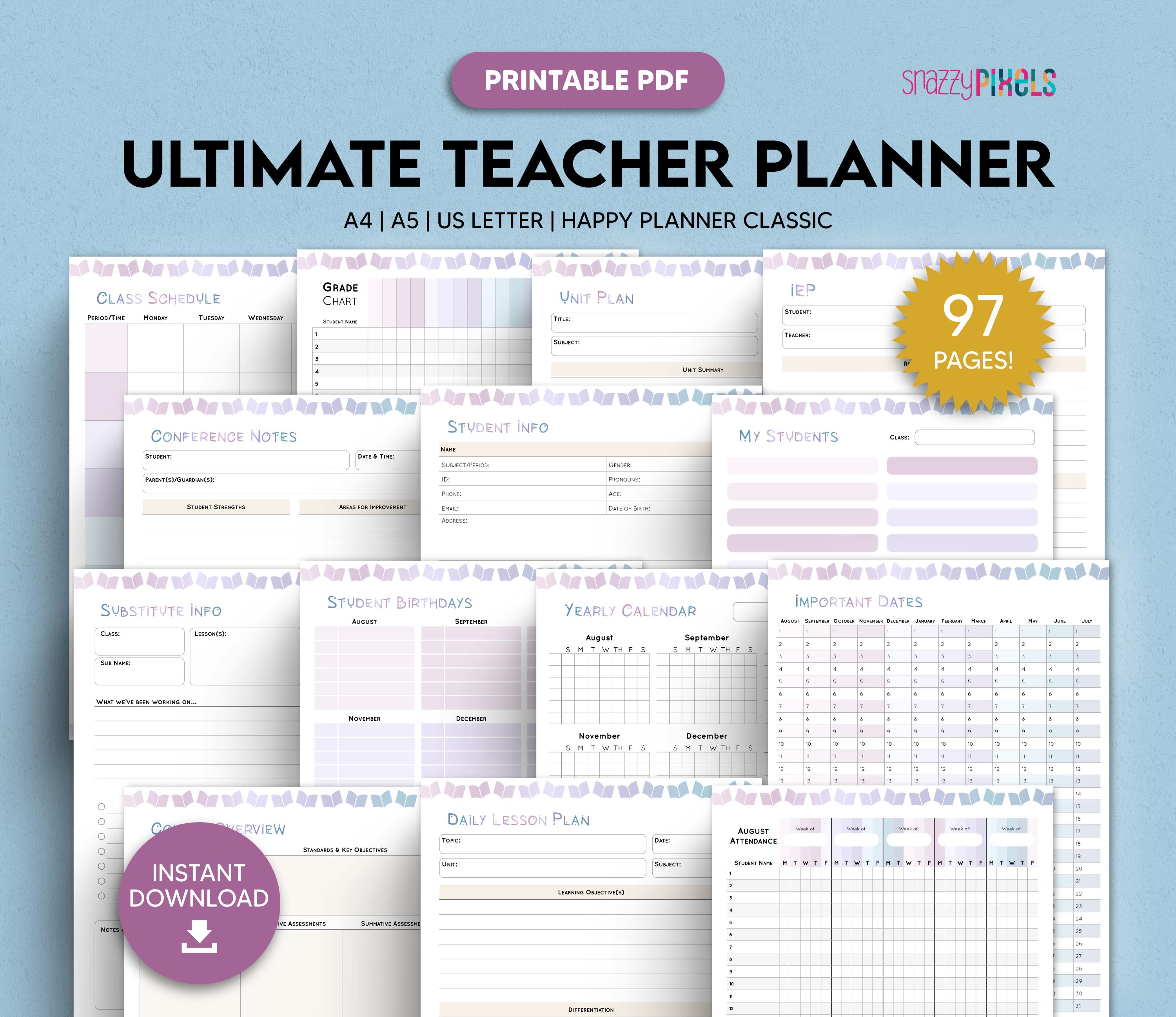Teacher Planner Printable (cool Blossom), Undated Teaching Binder ...