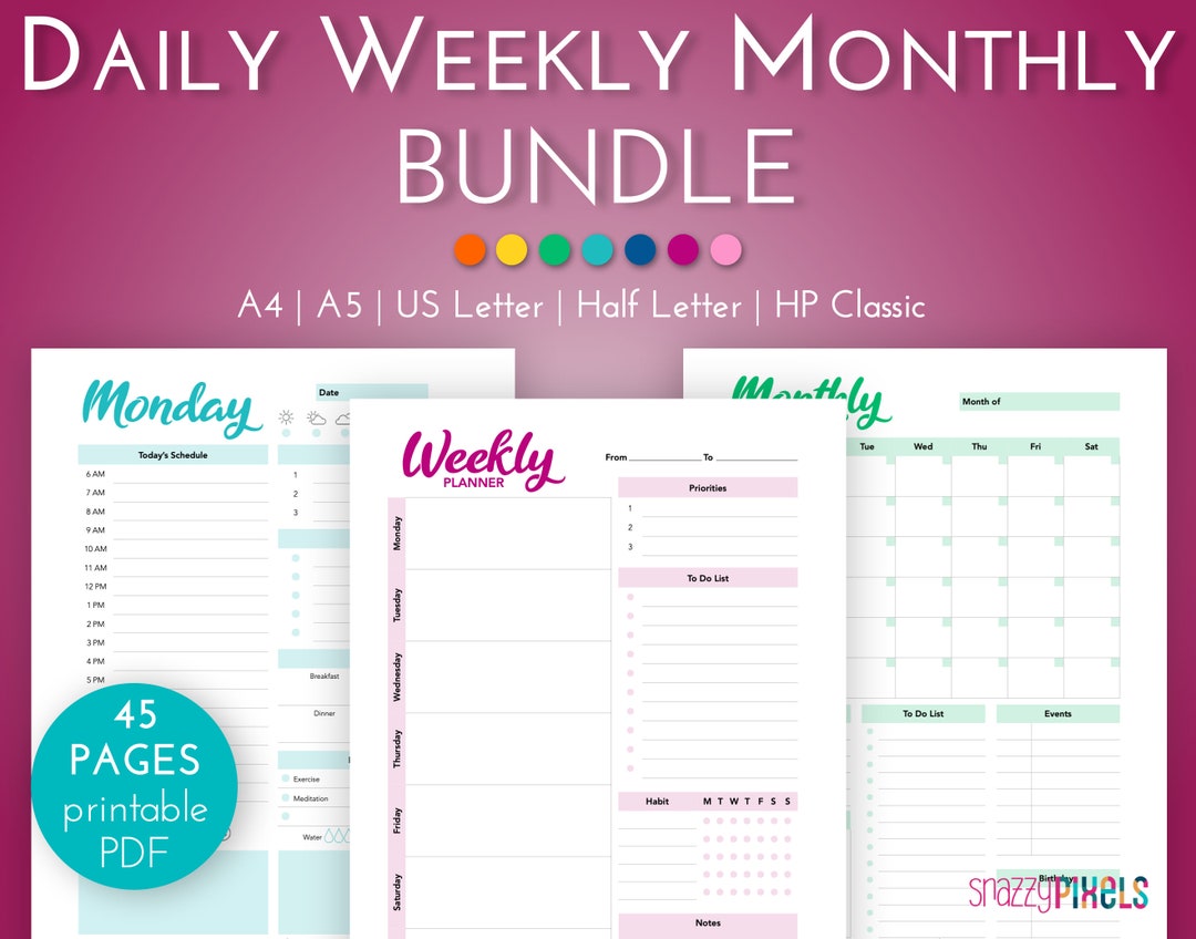 Productivity Planner Printable PDF (color), Daily Weekly Monthly ...