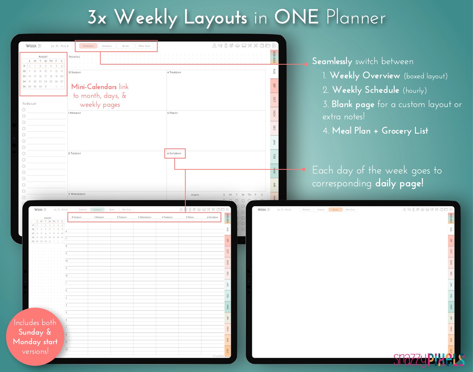 ALL-IN-ONE Digital Student Planner coral 2022-2023 Academic - Etsy