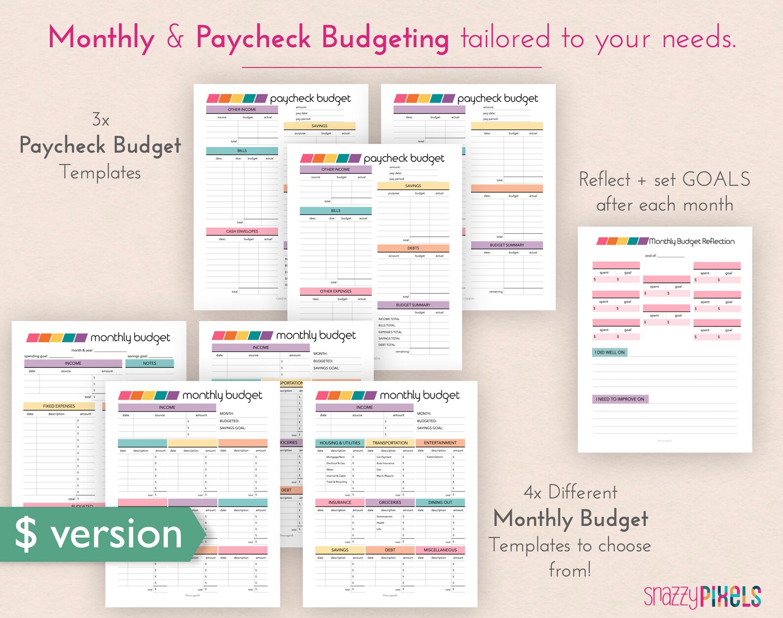 Budget Planner Printable PDF multicolor Financial Planner - Etsy