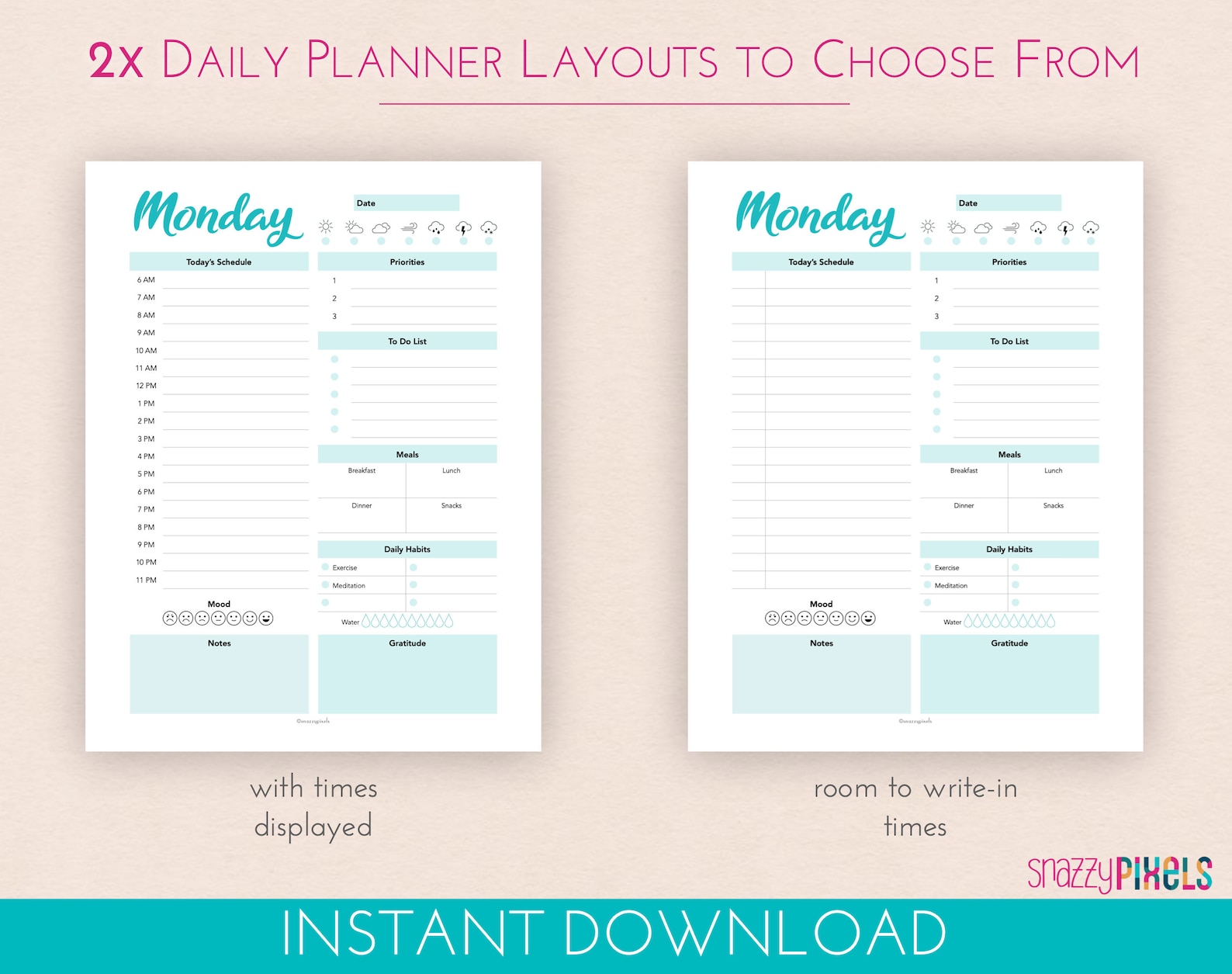 Productivity Planner Printable PDF color Daily Weekly - Etsy