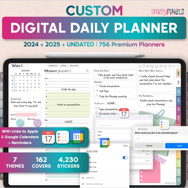 Digital Daily Planner 2024 2025 Undated iPad Goodnotes Planner ...