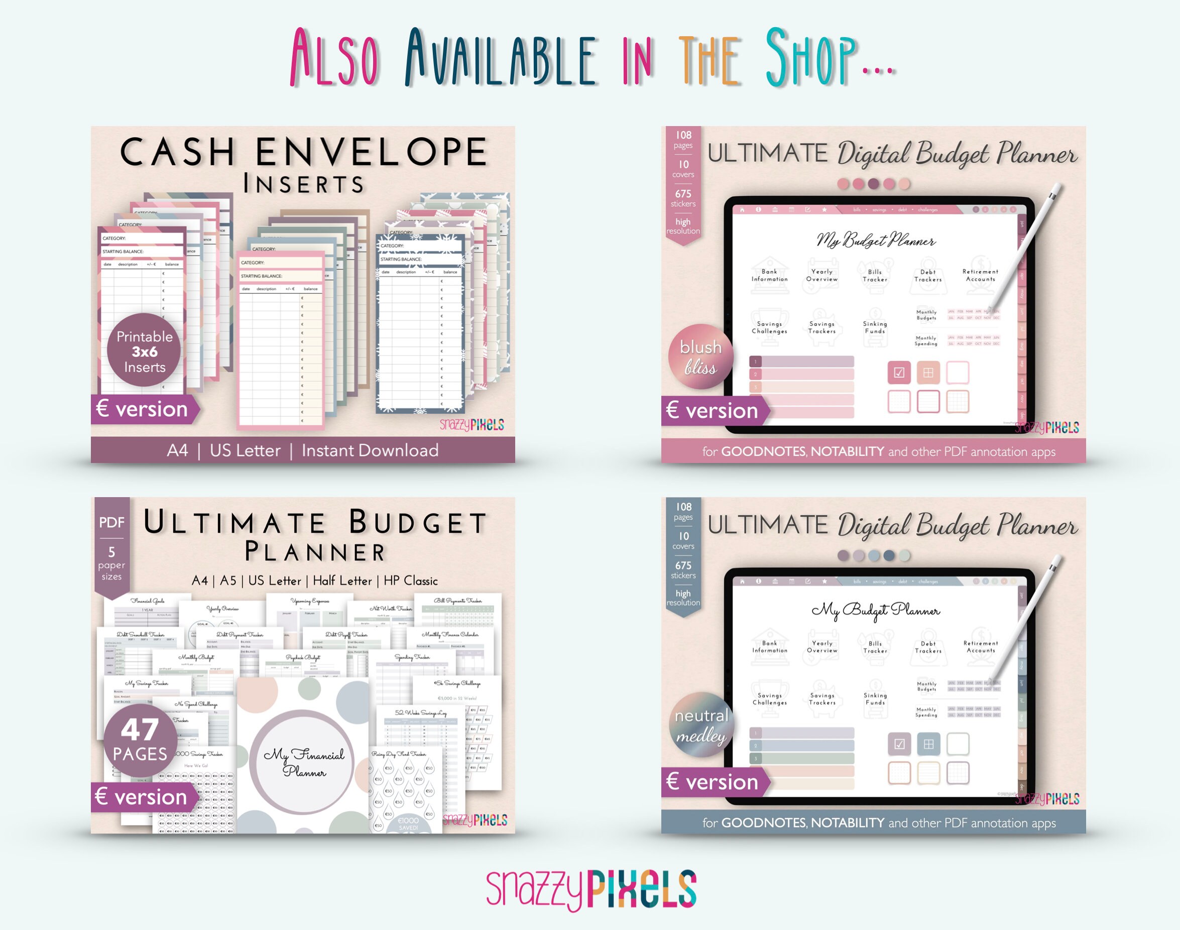 Budget Planner Printable PDF EURO Pink Financial Planner - Etsy