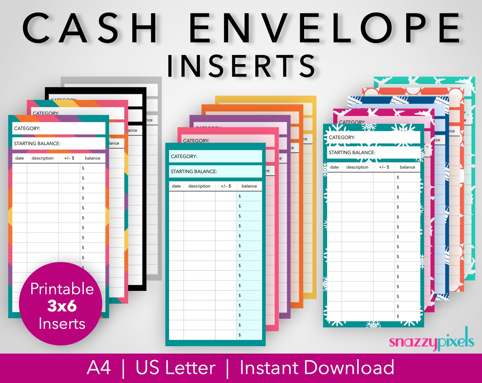Cash Envelope Inserts Printable PDF 3x6 Inch Sinking Funds - Etsy