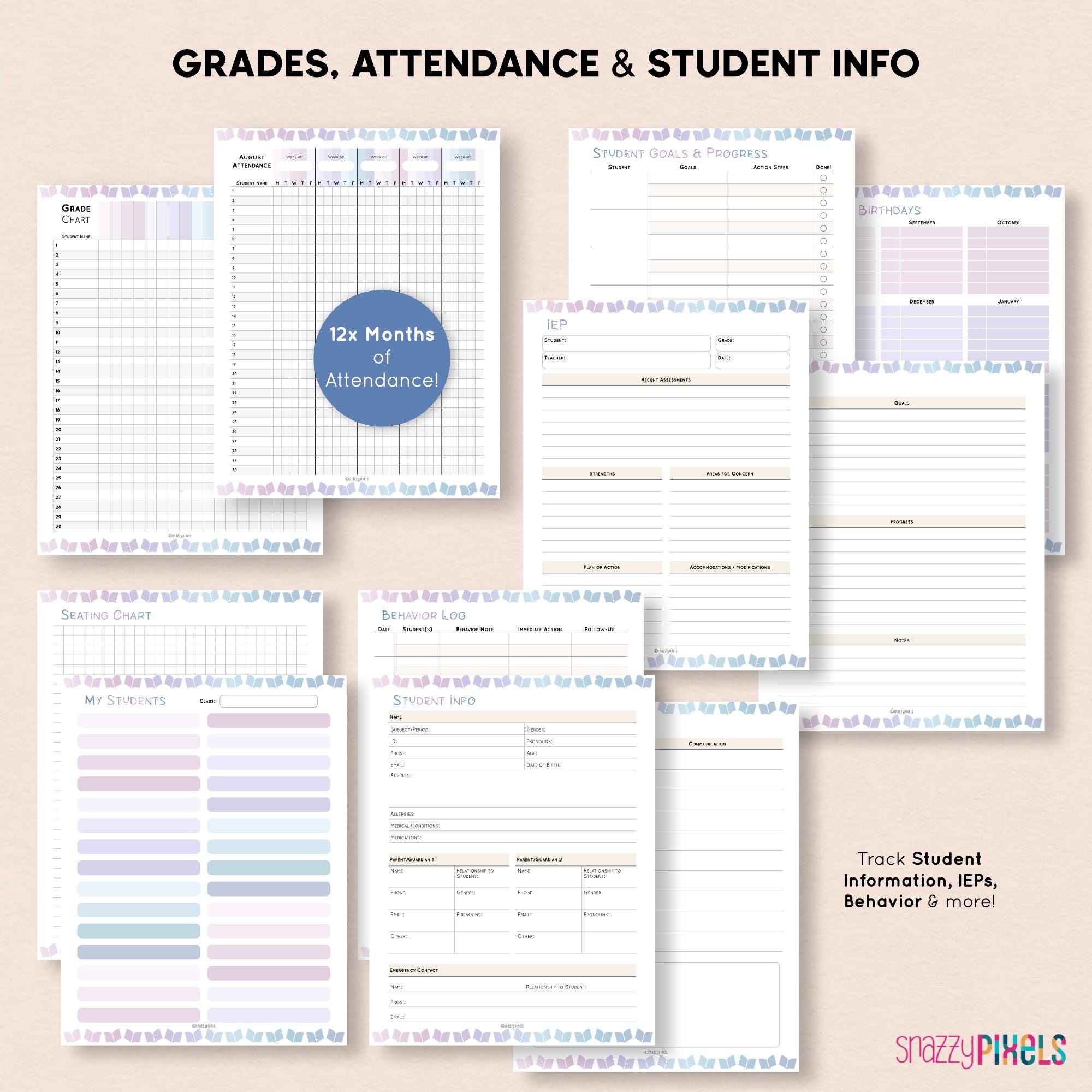Teacher Planner Printable (cool Blossom), Undated Teaching Binder ...