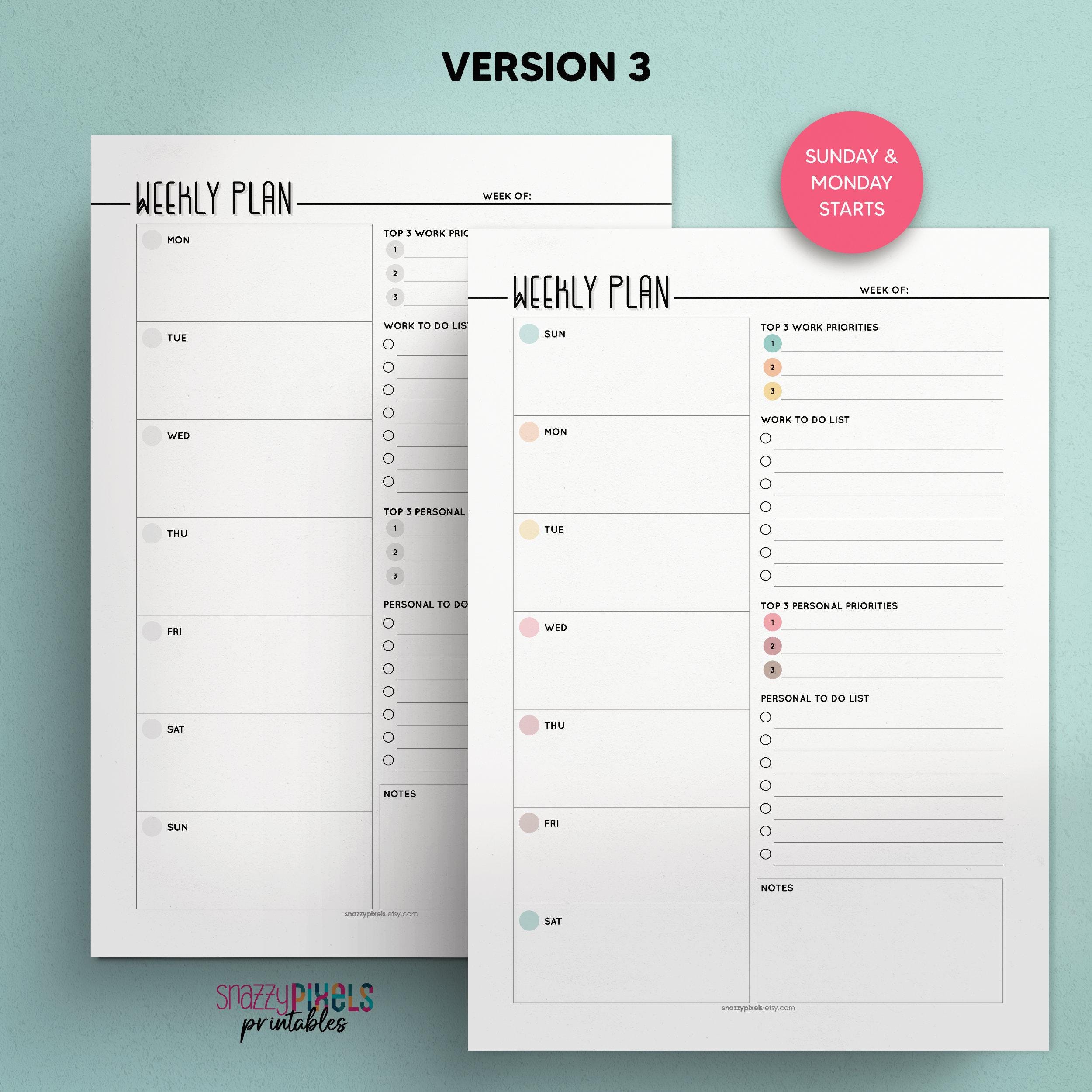 Weekly Planner Printable Fillable PDF, Weekly Organizer, to Do List for ...