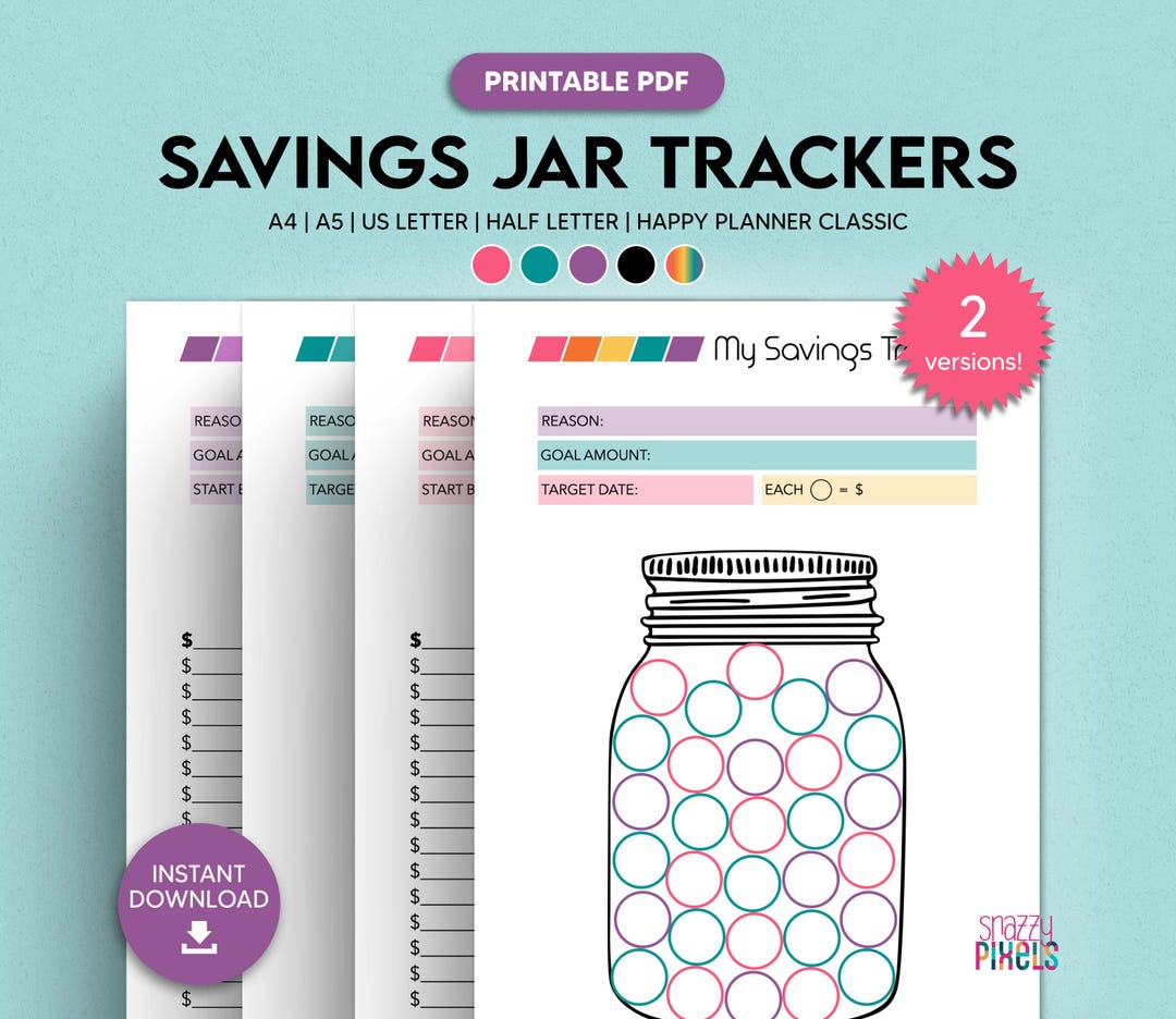 Savings Jar Tracker Printable, Goal Planner (A4, A5, Letter Sizes) (PDF ...
