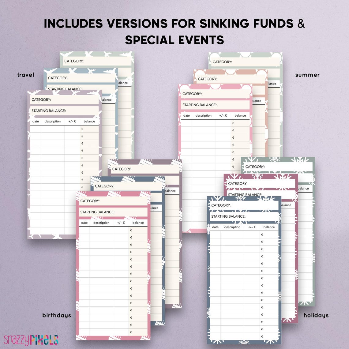 Cash Envelope Inserts (EURO) Printable PDF, 3x6 Inch, Sinking Funds ...