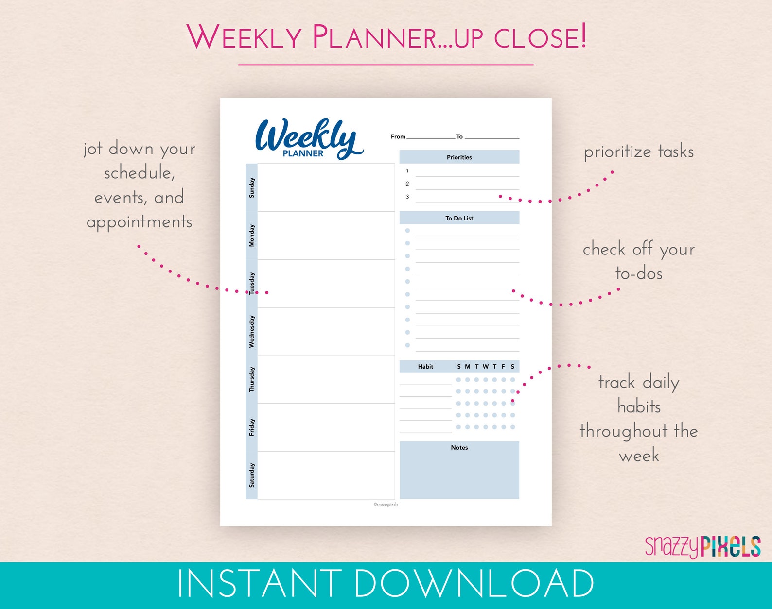 Productivity Planner Printable PDF color Daily Weekly - Etsy