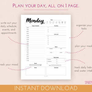 Productivity Planner Printable PDF B&W, Daily Weekly Monthly Planner ...