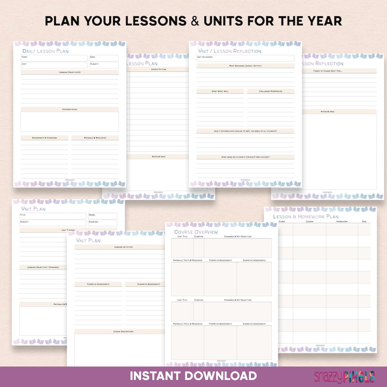 Teacher Planner Printable (cool Blossom), Undated Teaching Binder ...