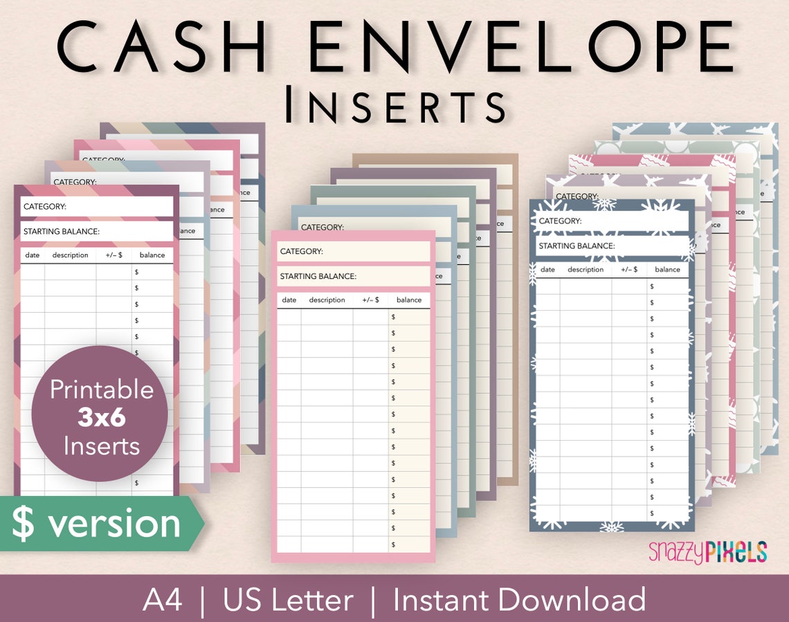 Cash Envelope Inserts Printable PDF 3x6 Inch Sinking Funds - Etsy